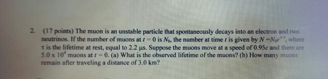 Solved 2. (17 points) The muon is an unstable particle that | Chegg.com