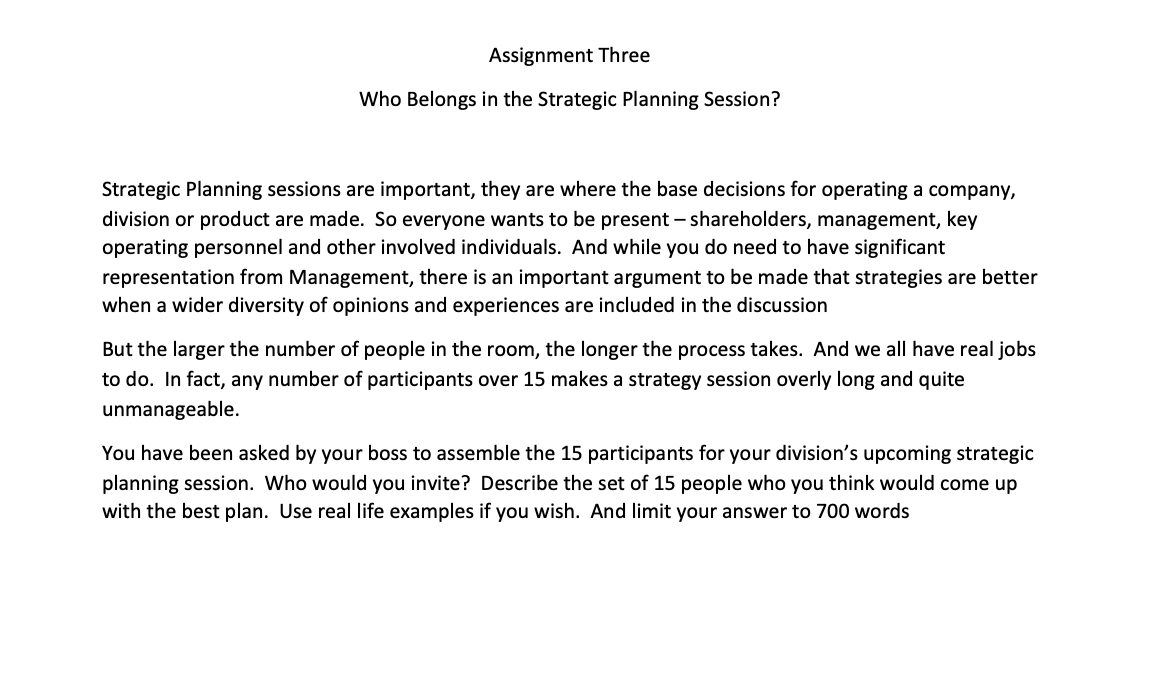 Solved Assignment Three Who Belongs in the Strategic | Chegg.com
