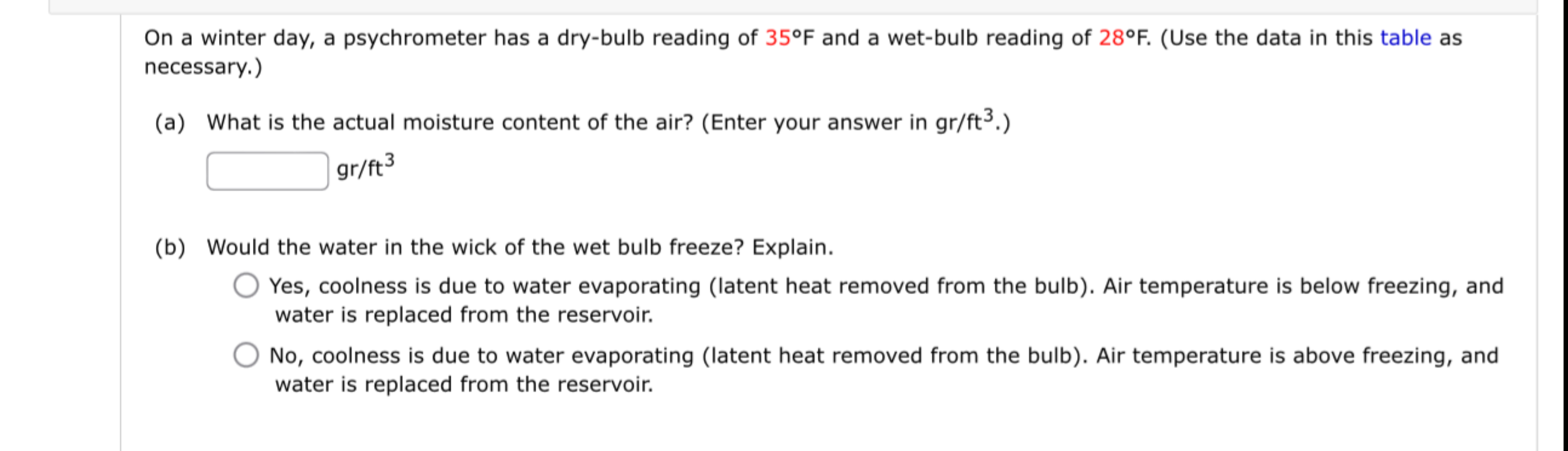 Solved On a winter day, a psychrometer has a dry-bulb | Chegg.com