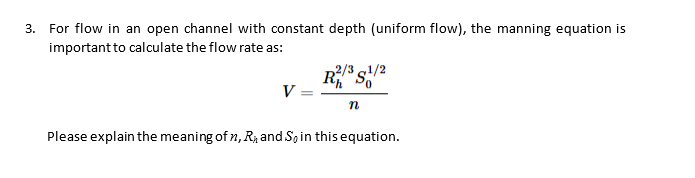 Solved 3. For flow in an open channel with constant depth | Chegg.com