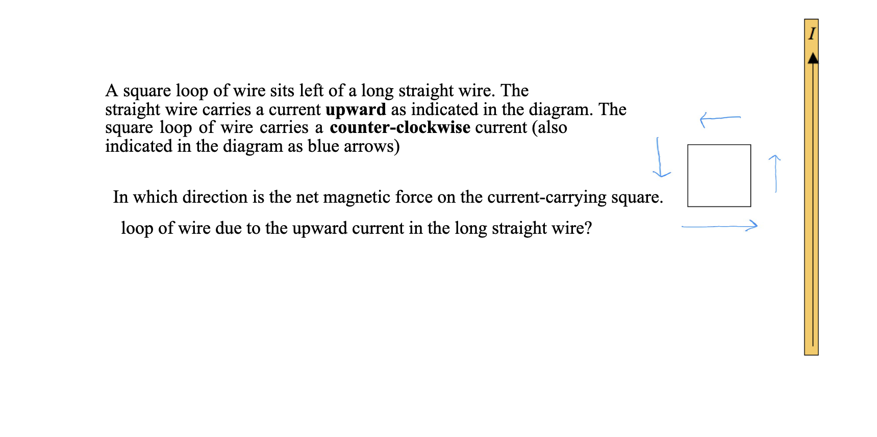 Solved I a A square loop of wire sits left of a long | Chegg.com