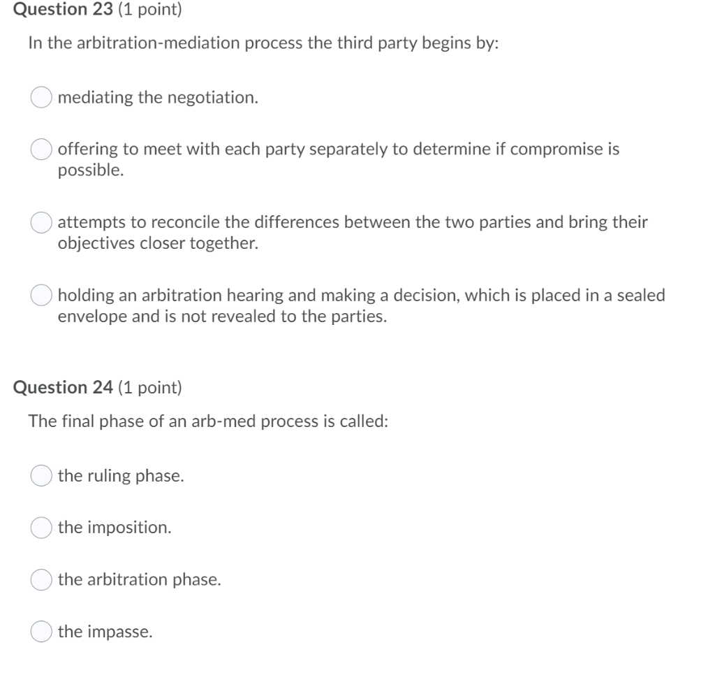 Solved Question 23 (1 point) In the arbitration-mediation | Chegg.com