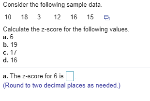 Solved Consider the following sample data. 10 18 3 12 16 15 | Chegg.com