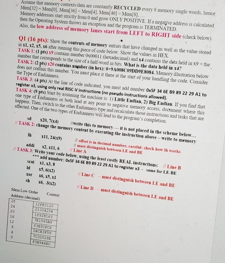 Solved Assume that memory contexts/data are constantly | Chegg.com