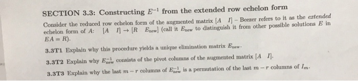 Solved SECTION 3.3: Constructing E-1 from the extended row | Chegg.com