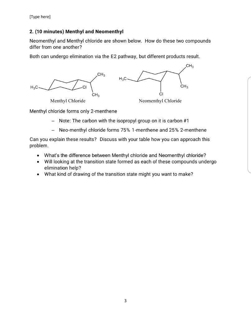 Solved 2. (10 minutes) Menthyl and Neomenthyl Neomenthyl and | Chegg.com