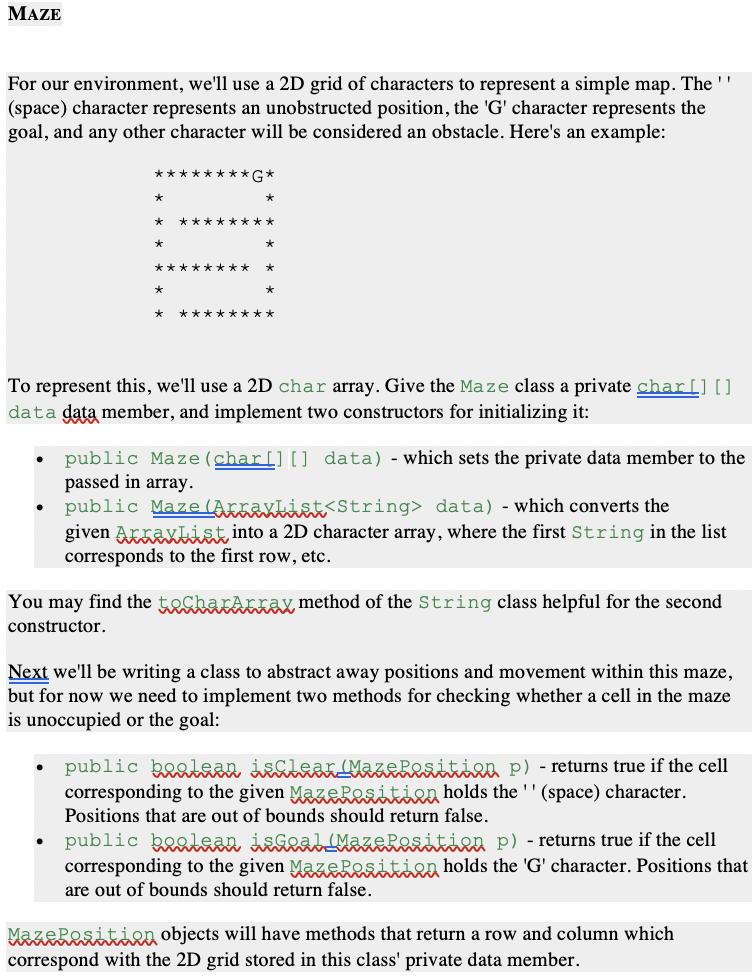 Solved MAZE For our environment, we'll use a 2D grid of | Chegg.com
