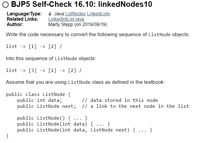 Solved OBJP5 Self-Check 16.10: linkedNodes 10 Language/Type: | Chegg.com