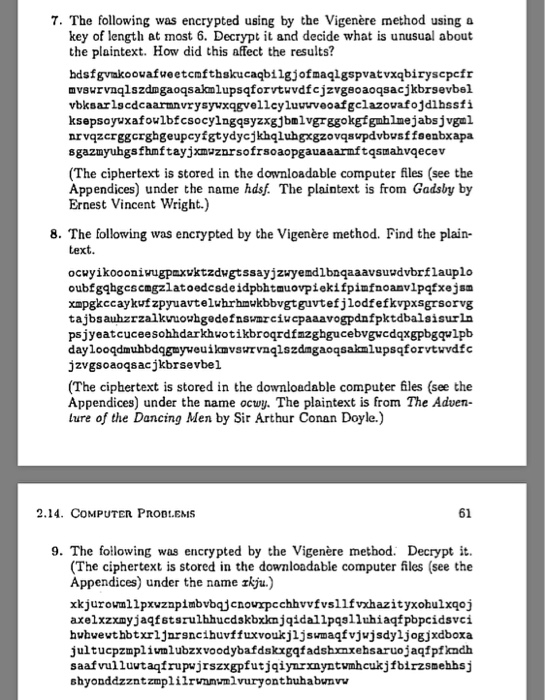 7. The following was encrypted using by the Vigenère | Chegg.com