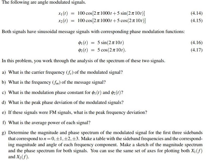 Solved Spectrum of Angle Modulation with a Sinusoidal | Chegg.com