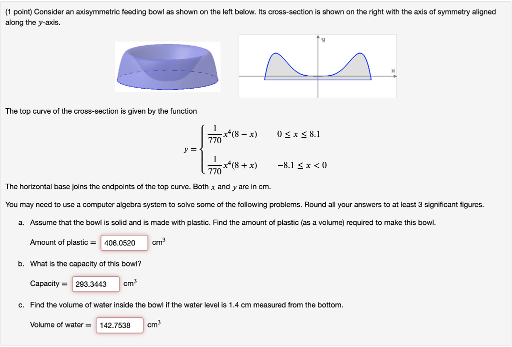 Solved (1 point) Consider an axisymmetric feeding bowl as | Chegg.com