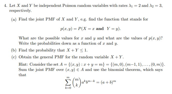 Solved 4. Let X and Y be independent Poisson random | Chegg.com
