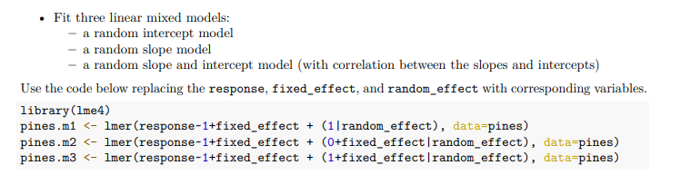 Fit three linear mixed models: - a random intercept | Chegg.com