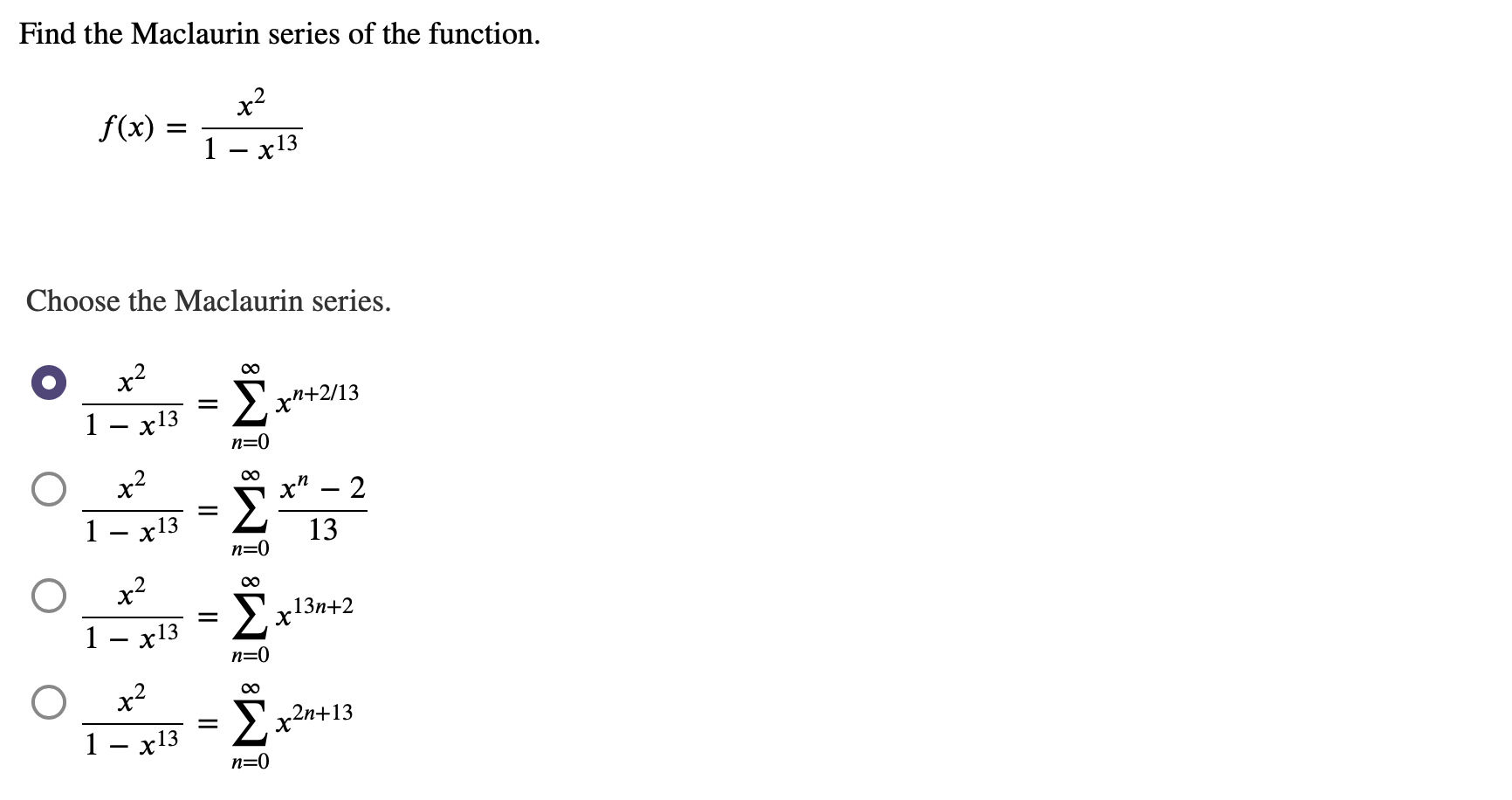 Solved Find the Maclaurin series of the function. f(x) = x2 | Chegg.com