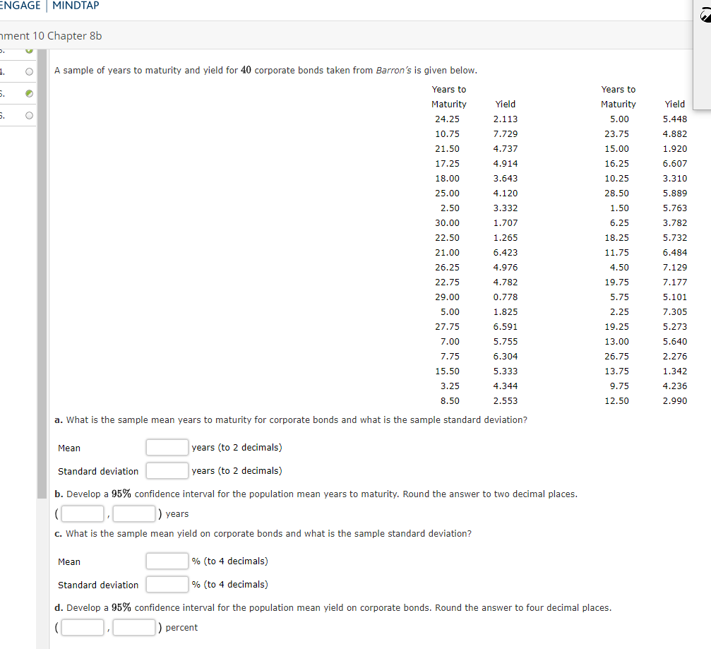 Solved ENGAGE MINDTAP nment 10 Chapter 8b . 1. 0 5. A sample | Chegg.com