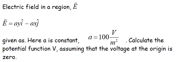Solved Electric field in a region, Ē Ē = ayî – axi m? given | Chegg.com