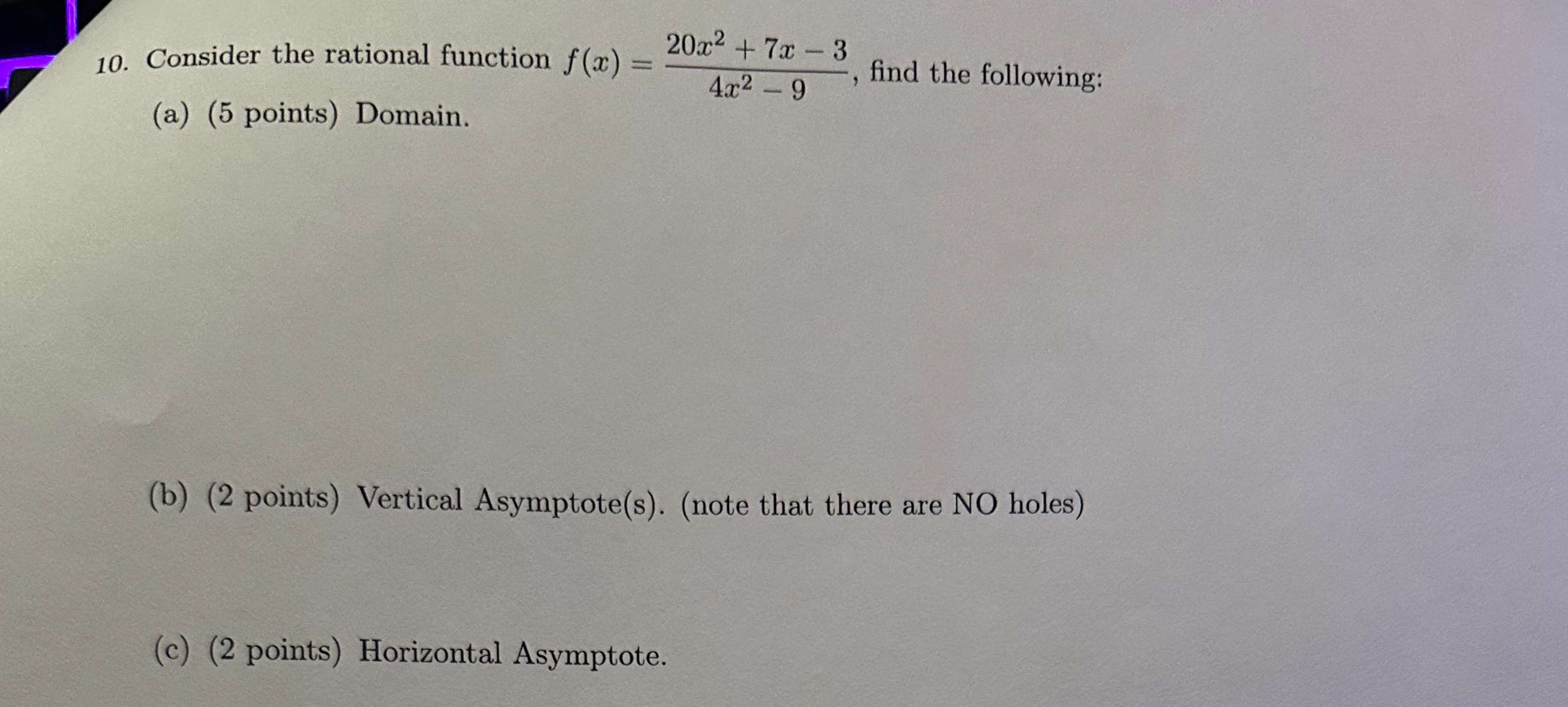 Solved Consider the rational function f(x)=20x2+7x-34x2-9, | Chegg.com
