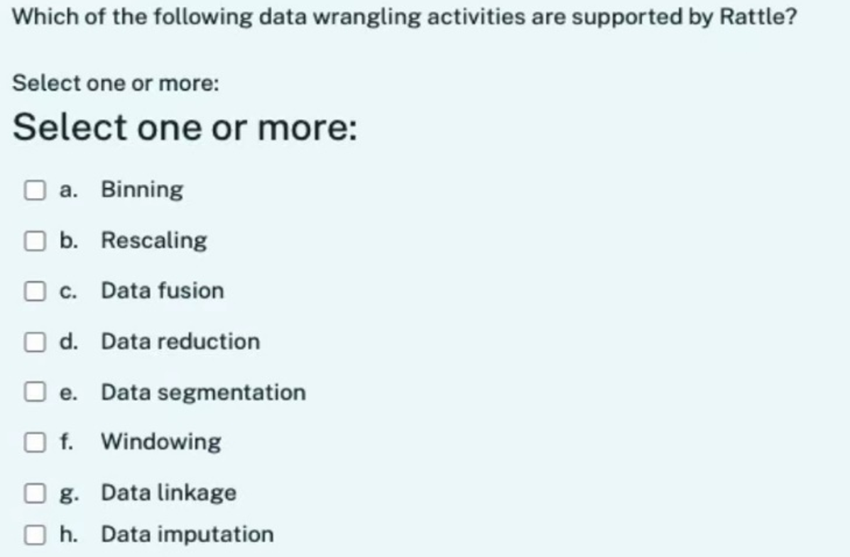 Solved Which of the following data wrangling activities are | Chegg.com