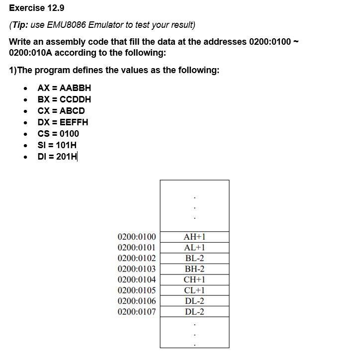 Exercise 12 9 Tip Use Emu8086 Emulator To Test Your