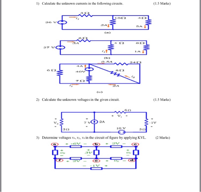 Solved 1) Calculate the unknown currents in the following | Chegg.com