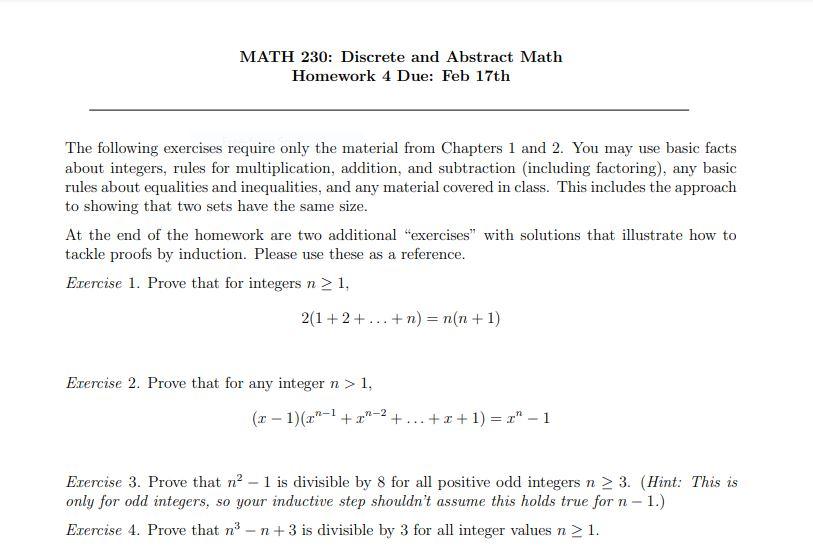 Solved MATH 230: Discrete and Abstract Math Homework 4 Due: | Chegg.com