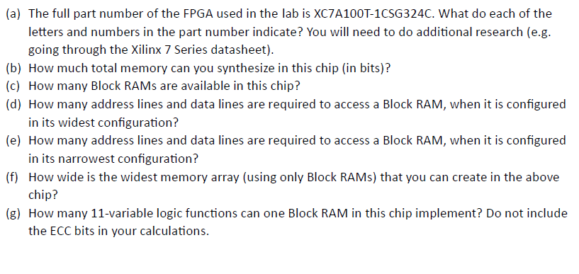 Solved (a) The full part number of the FPGA used in the lab | Chegg.com