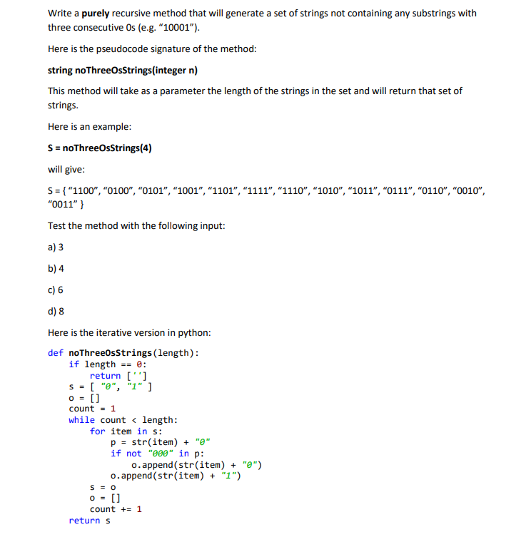 Solved Write A Purely Recursive Method That Will Generate A 9672