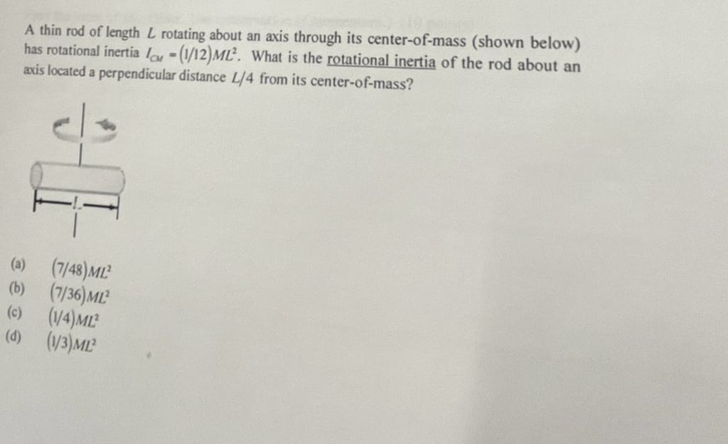 Solved A thin rod of length L rotating about an axis through | Chegg.com