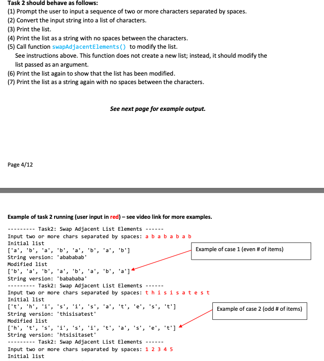 Solved Task 2 - Adjacent element swap for a list (Topics: | Chegg.com