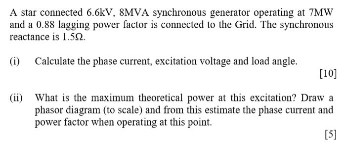 Solved A star connected 6.6kV, 8MVA synchronous generator | Chegg.com