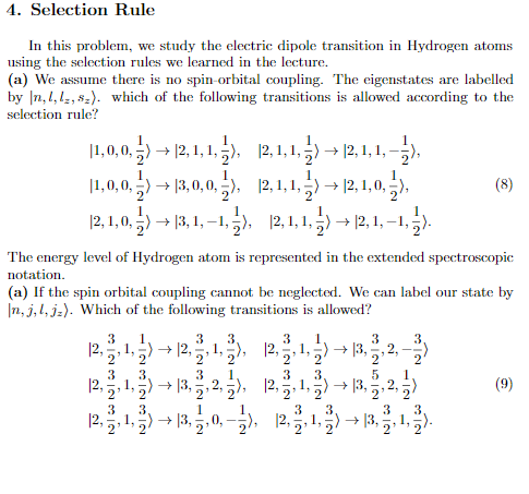 Solved 1. Selection Rule In this problem, we study the | Chegg.com