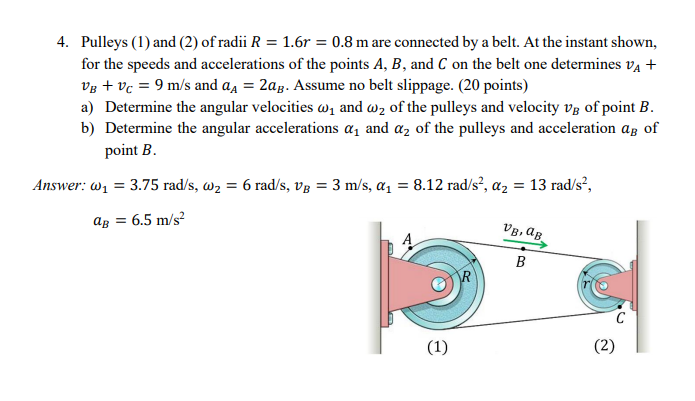 Solved Pulleys (1) ﻿and (2) of ﻿radii R=1.6r=0.8m ﻿are | Chegg.com