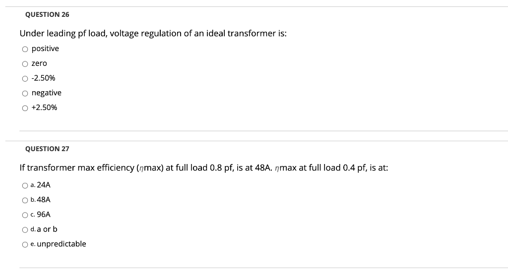 Solved QUESTION 26 Under leading pf load, voltage regulation | Chegg.com