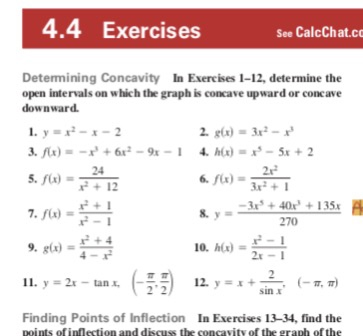 Solved 4.4 Exercises See CalcChat.co Determining Concavity | Chegg.com | Chegg.com