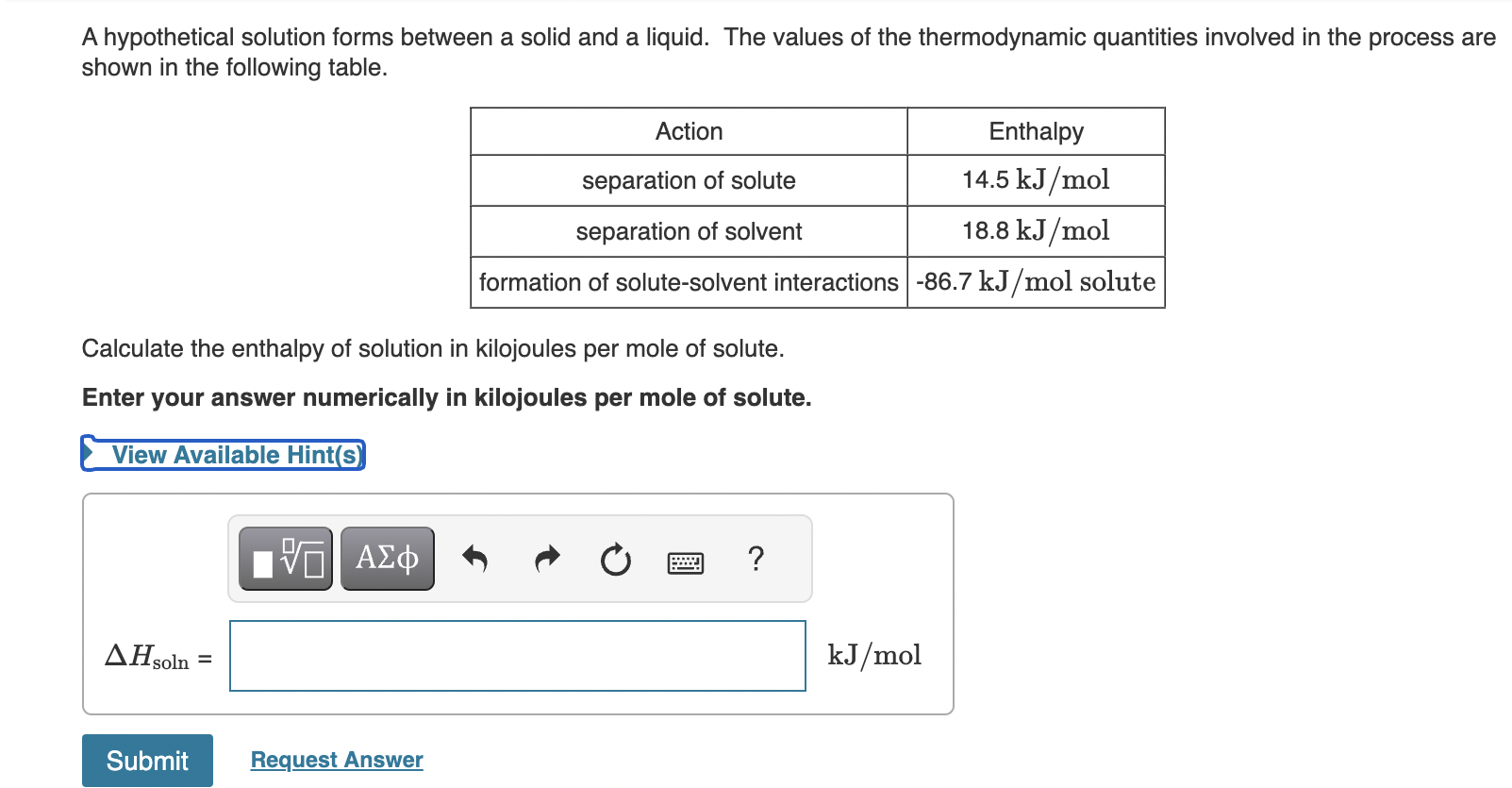 Solved A hypothetical solution forms between a solid and a | Chegg.com