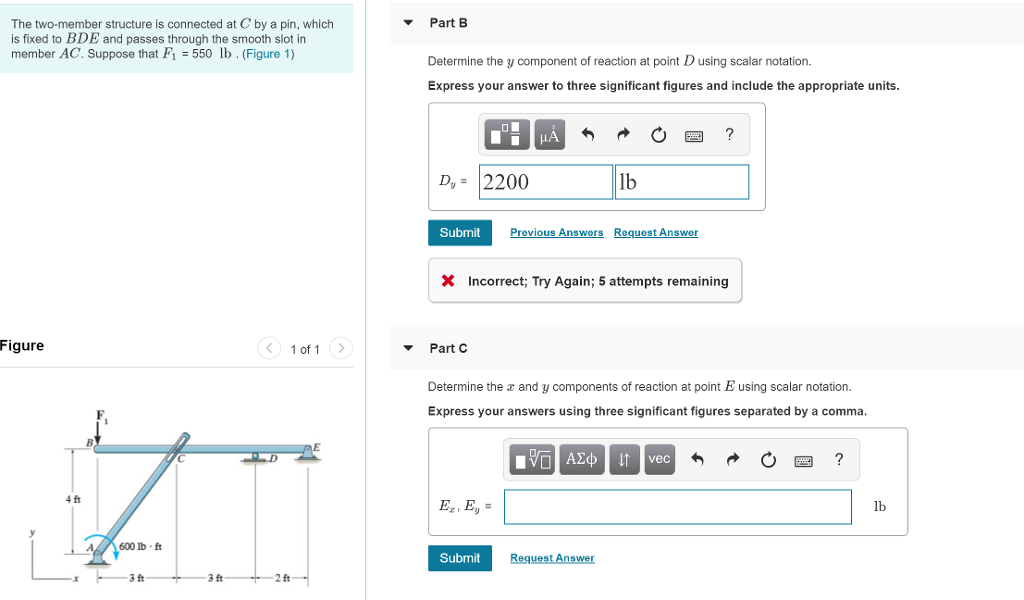 Solved The two-member structure is connected at C by a pin, | Chegg.com