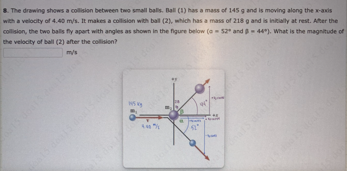 Solved 2 8. The drawing shows a collision between two small | Chegg.com