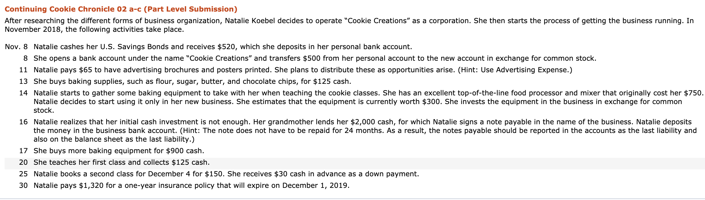 Solved Continuing Cookie Chronicle 02 a-c (Part Level | Chegg.com