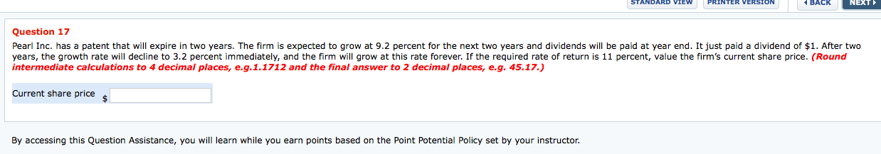 Solved STANDARD VIEW PRINTER VERSION ТВАСК NEXT Question 17 | Chegg.com