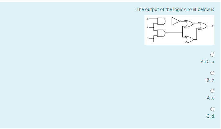 Solved The output of the logic circuit below is II A+C.a B.b | Chegg.com