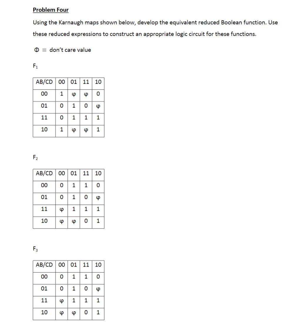 Solved Problem Four Using the Karnaugh maps shown below, | Chegg.com