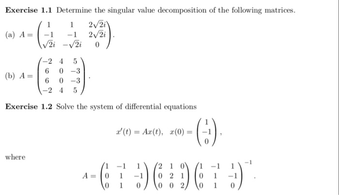 Solved Exercise 1.1 Determine the singular value | Chegg.com