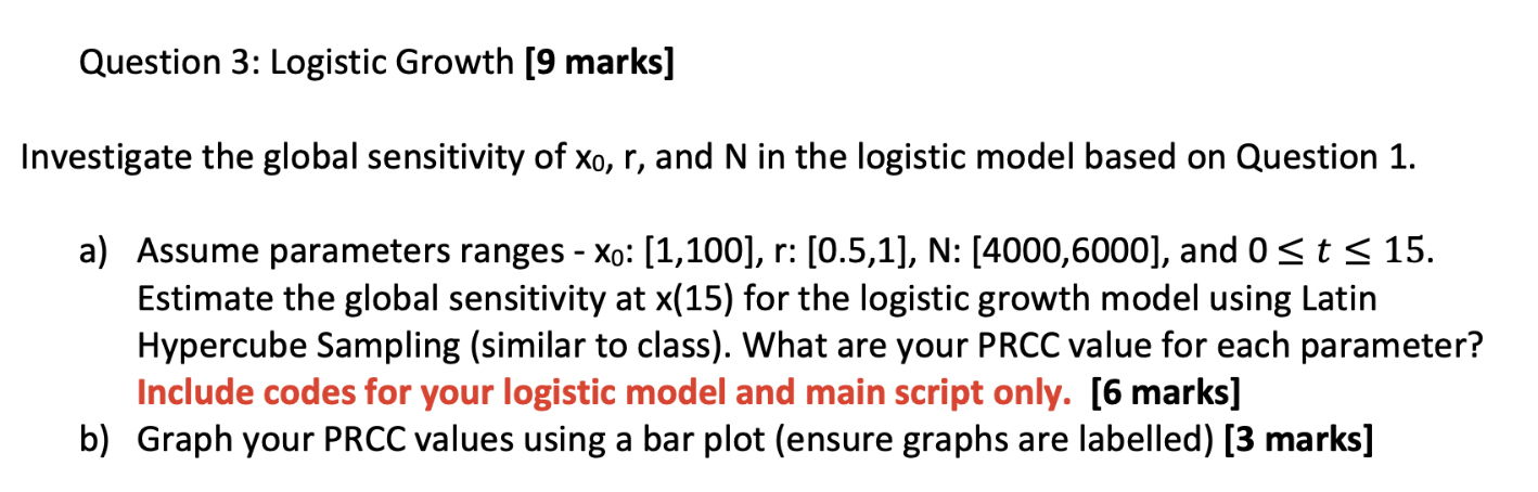 Investigate the global sensitivity of x0,r, and N in | Chegg.com