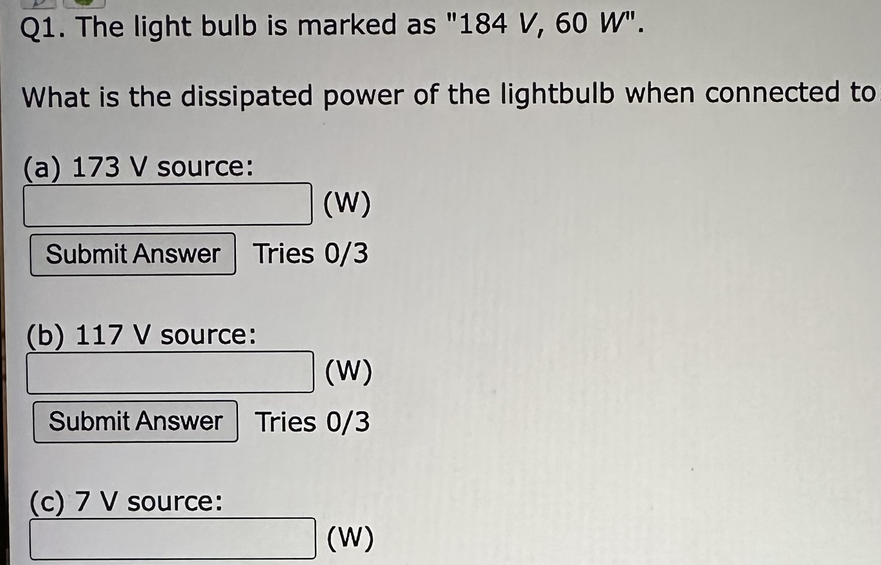 Solved Q1. The light bulb is marked as "184 V, 60W". What is | Chegg.com