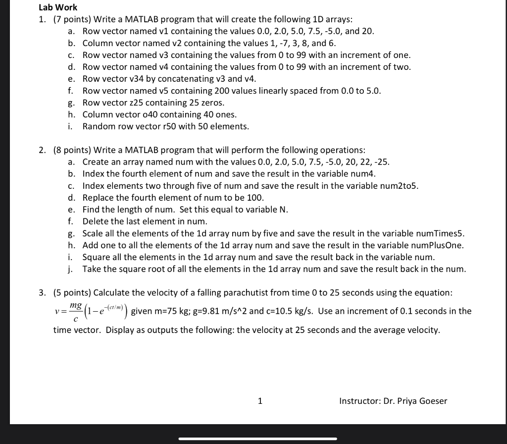Solved Lab Work 1. (7 points) Write a MATLAB program that | Chegg.com