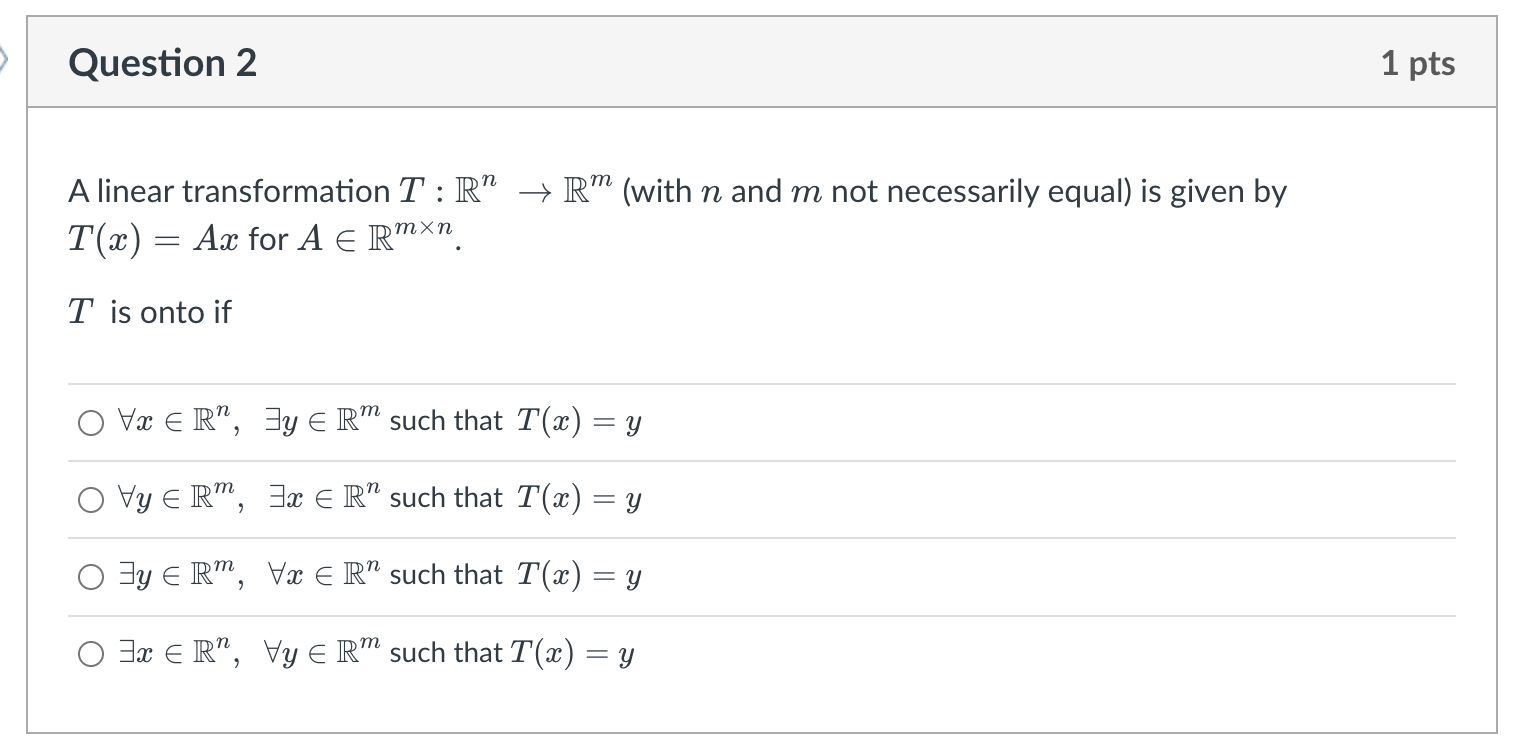 Solved A linear transformation T:Rn→Rm (with n and m not | Chegg.com