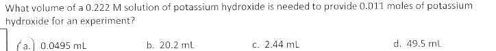 Solved What volume of a 0.222M solution of potassium | Chegg.com