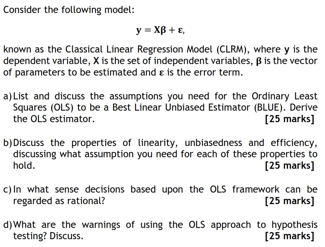 Solved Consider the following model: y = Xß + ε, known as | Chegg.com