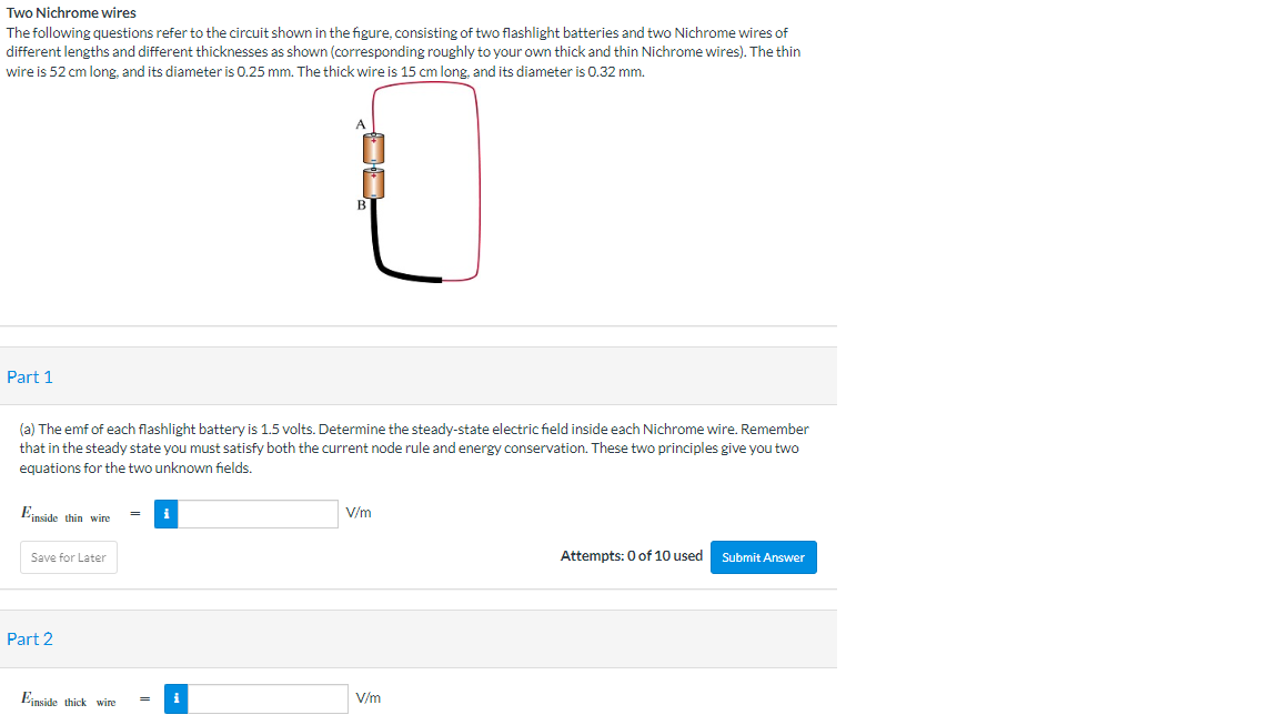 Solved Two Nichrome wires The following questions refer to | Chegg.com