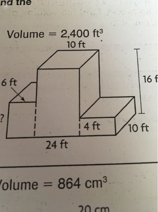 Solved the d Volume 2,400 ft3 10 ft 16 f 6 ft 4ft /10 ft 24 | Chegg.com
